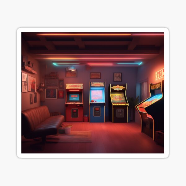 "A room with arcade machines and a couch. " Sticker for Sale by ilan975 ...