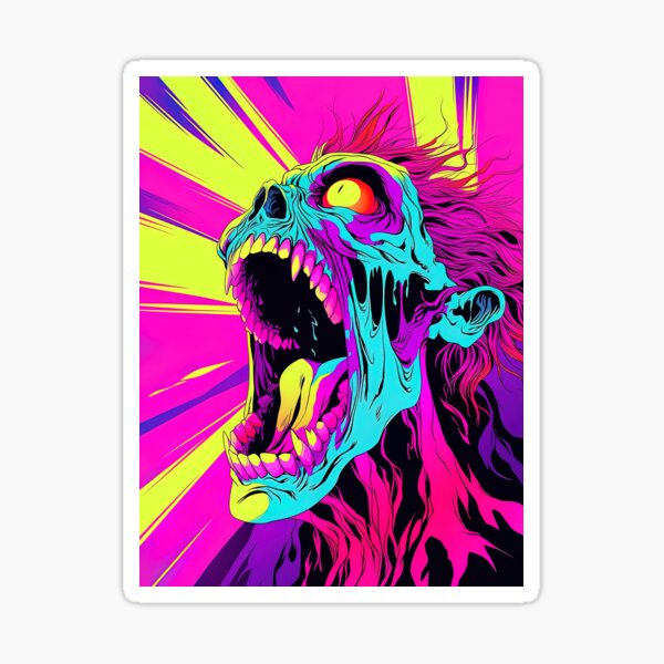 "Manga Zombie Screaming Anguish Rainbow" Sticker for Sale by smewdesign ...