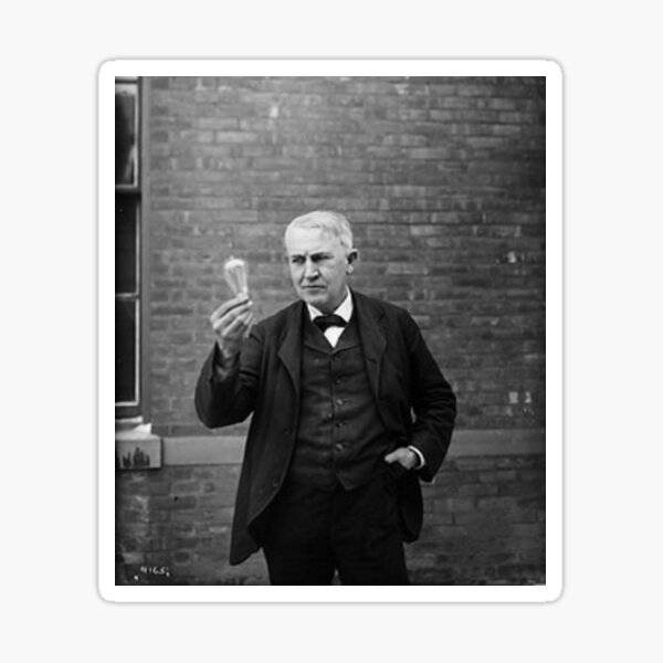 "Thomas Edison and his lightbulb" Sticker by romeobravado | Redbubble
