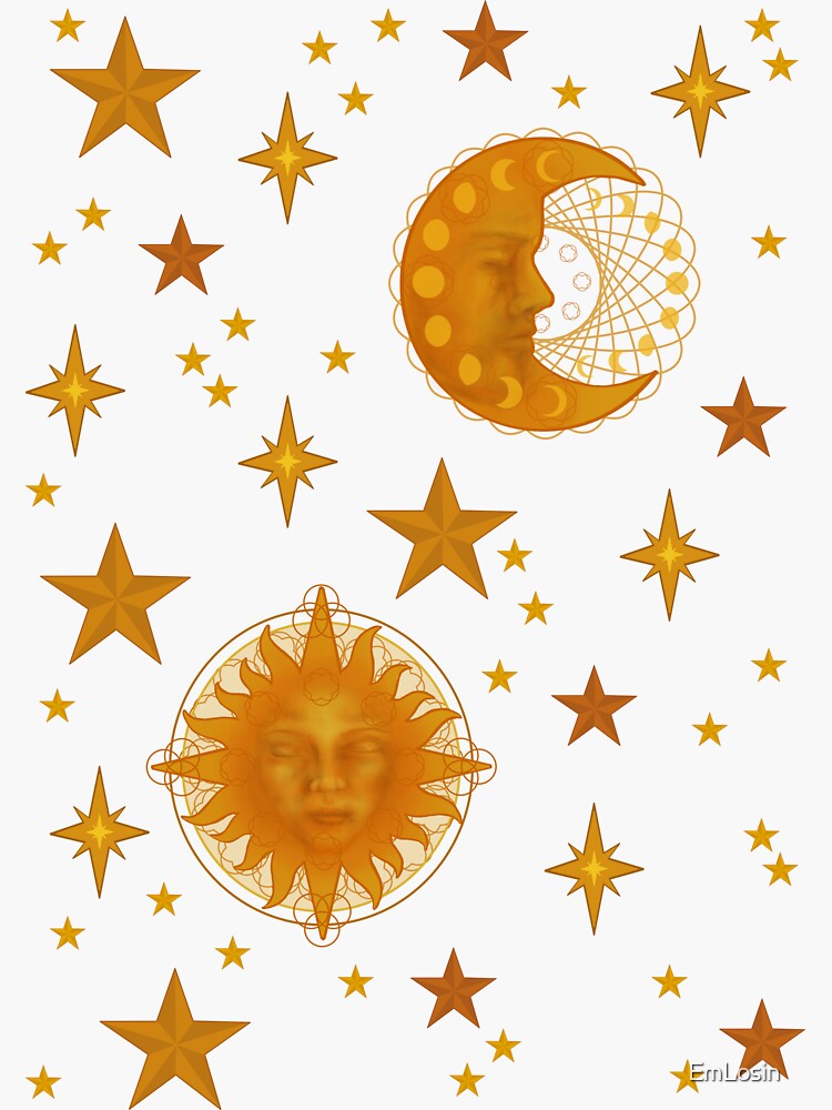 "Bohemian 90's Sun and Moon Celestial Pattern" Sticker for Sale by ...