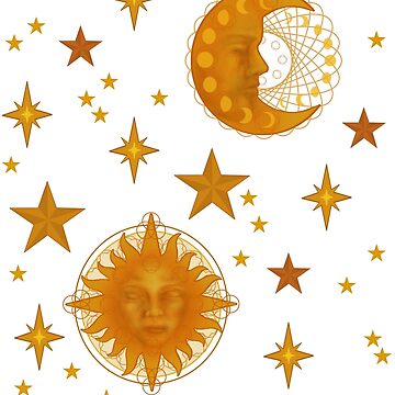 "Bohemian 90's Sun and Moon Celestial Pattern" Sticker for Sale by ...