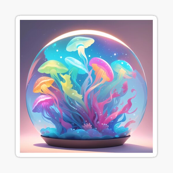 "A glass sphere with colorful jellyfish inside" Sticker for Sale by ...