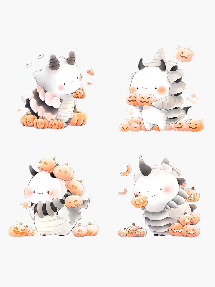 "Cute Halloween Dairy Cow Isopod Roly Poly Zebra Bug with Pumpkins ...