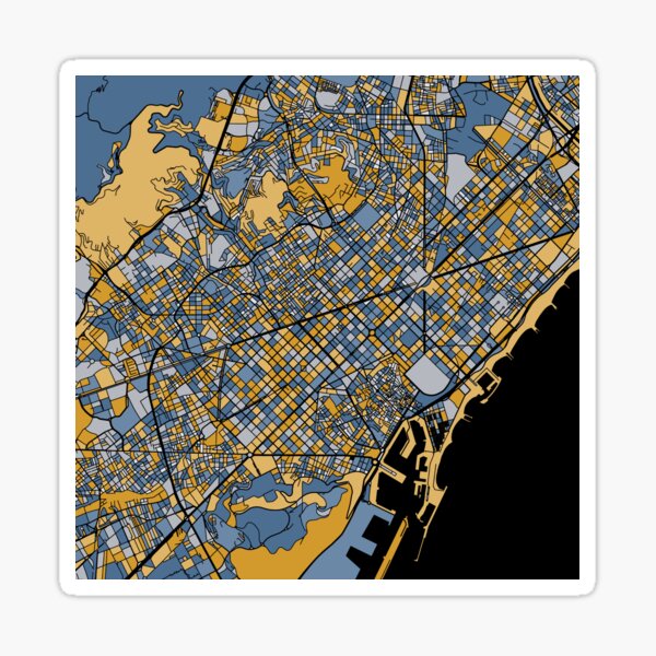 "Barcelona Map Pattern in Blue & Gold" Sticker for Sale by PatternMaps ...