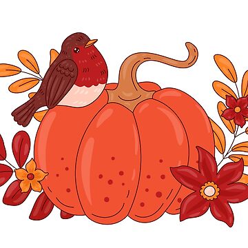 "Autumn robin and pumpkin" Stickerundefined by OtterFactory | Redbubble