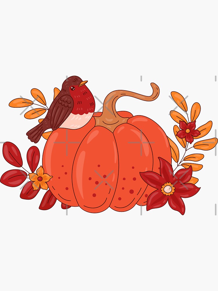"Autumn robin and pumpkin" Stickerundefined by OtterFactory | Redbubble