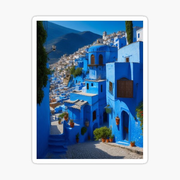 "Chefchaouen: A Vibrant Journey in Digital Art" Sticker for Sale by ...