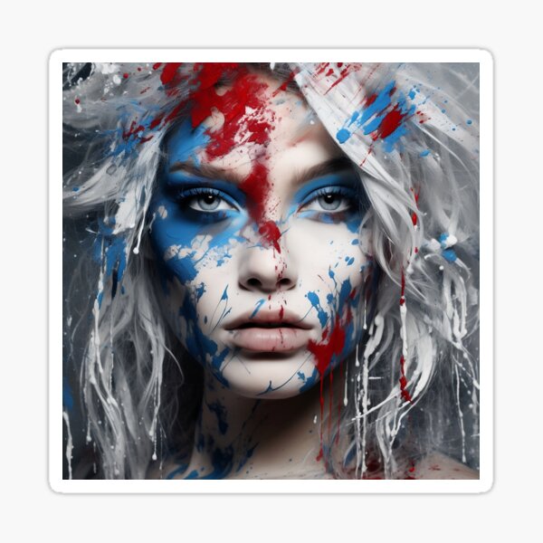 "Abstract Art paint splatter, womans face digital print" Sticker for ...