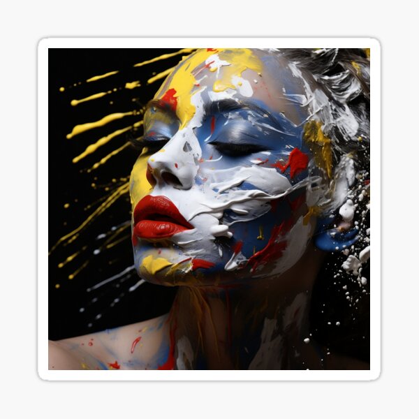 "Abstract Art paint splatter, womans face digital print" Sticker for ...