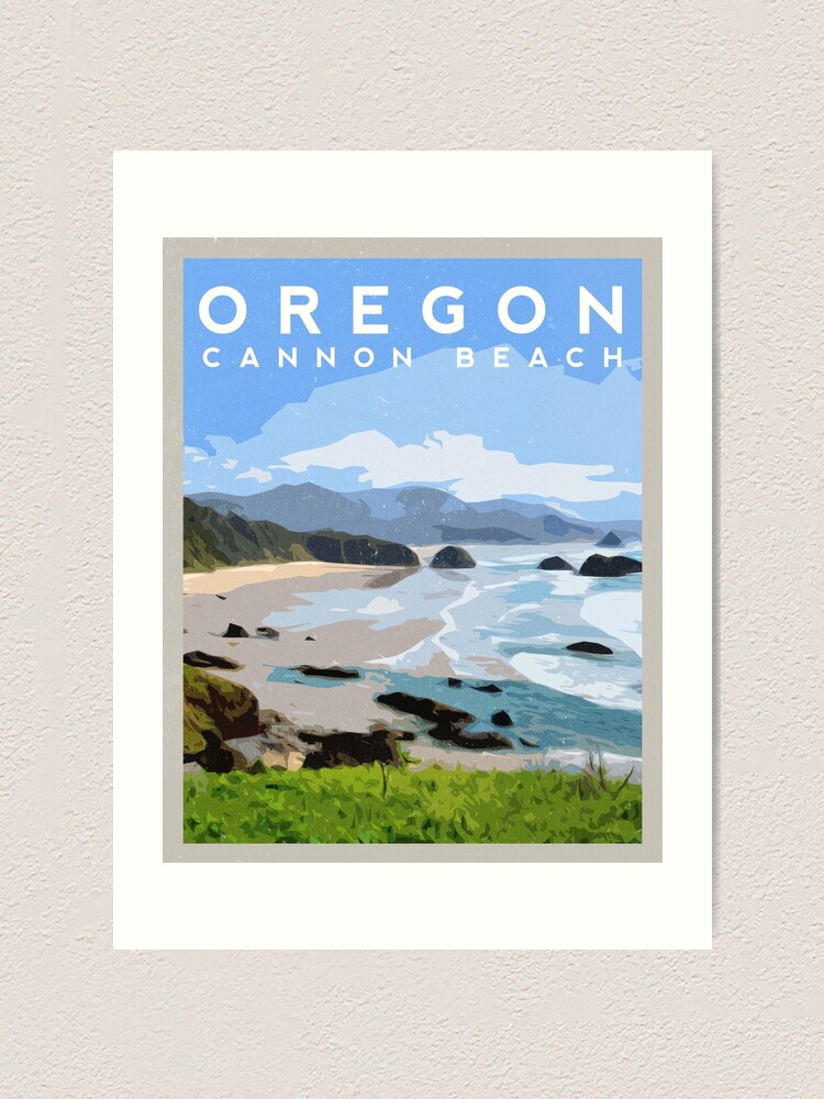 "Cannon Beach, Oregon Travel Illustration" Art Print for Sale by ...