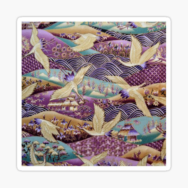 "Japanese Crane kimono style embroidered pattern" Sticker for Sale by ...