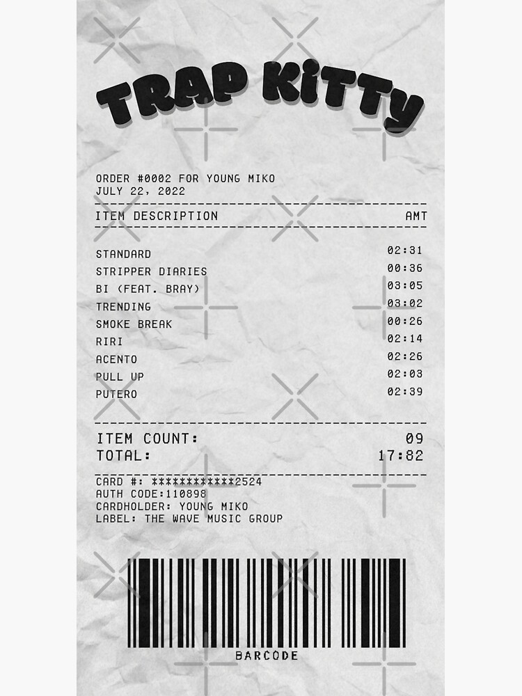 "Trap Kitty -Young Miko- album receipt" Sticker for Sale by Maria N ...