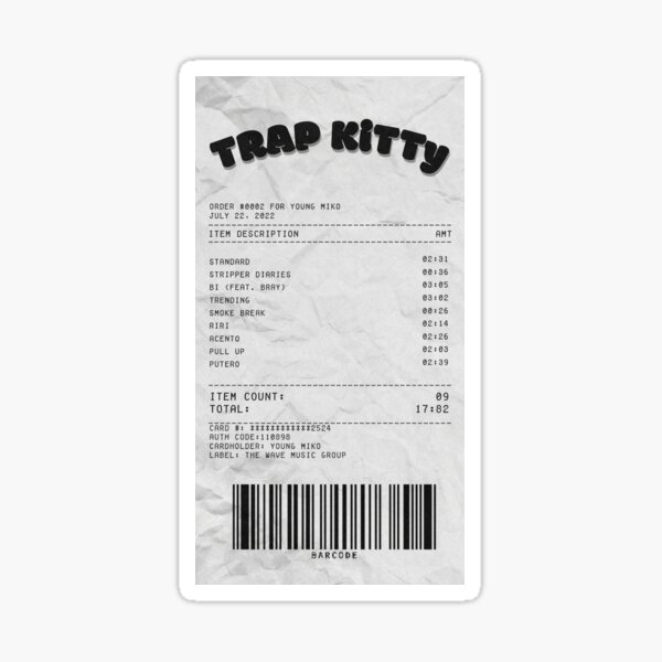 "Trap Kitty -Young Miko- album receipt" Sticker for Sale by Maria N ...