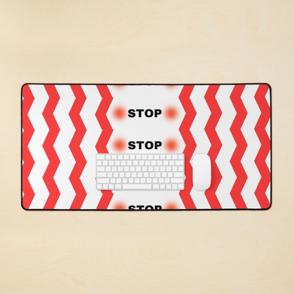 "Red and white dual direction arrow warning tape and the word STOP in ...