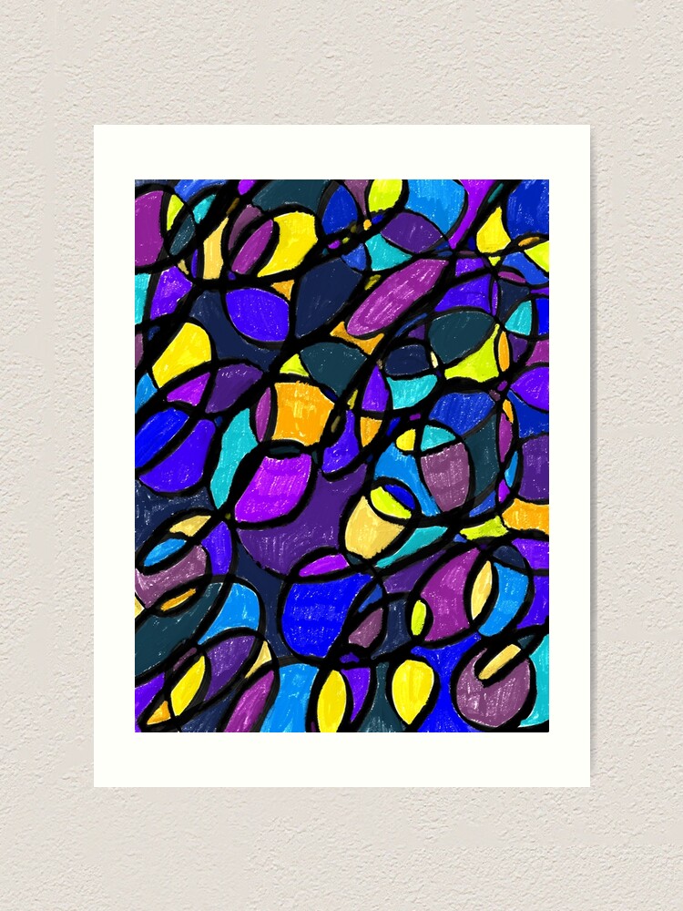 "Oil Pastel Stained Glass Inspired Night Colorful Bright" Art Print for ...