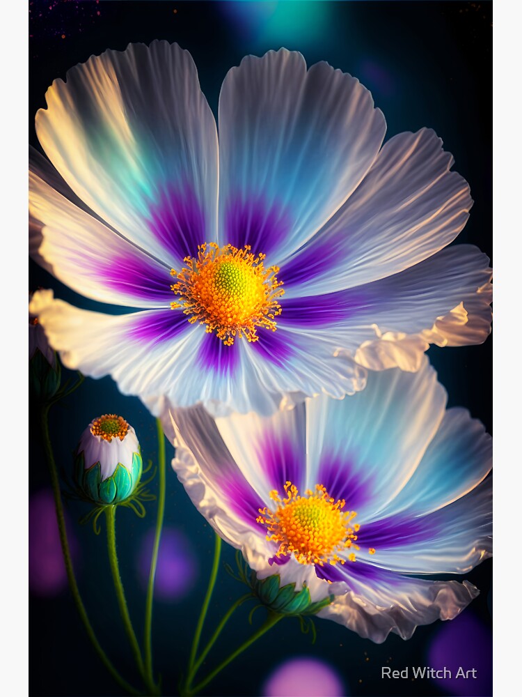 "Cosmos flowers" Sticker for Sale by Red Witch Art | Redbubble