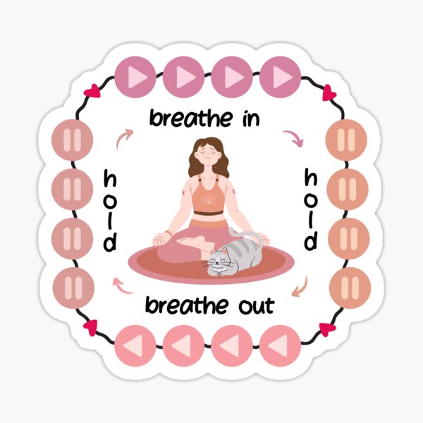 "Breathing Square | Cute Girl with Cat Meditating" Sticker for Sale by ...