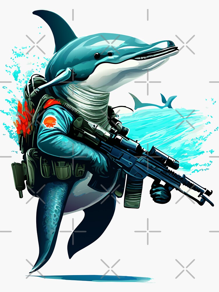 "A dolphin with a gun." Stickerundefined by ReneMM | Redbubble