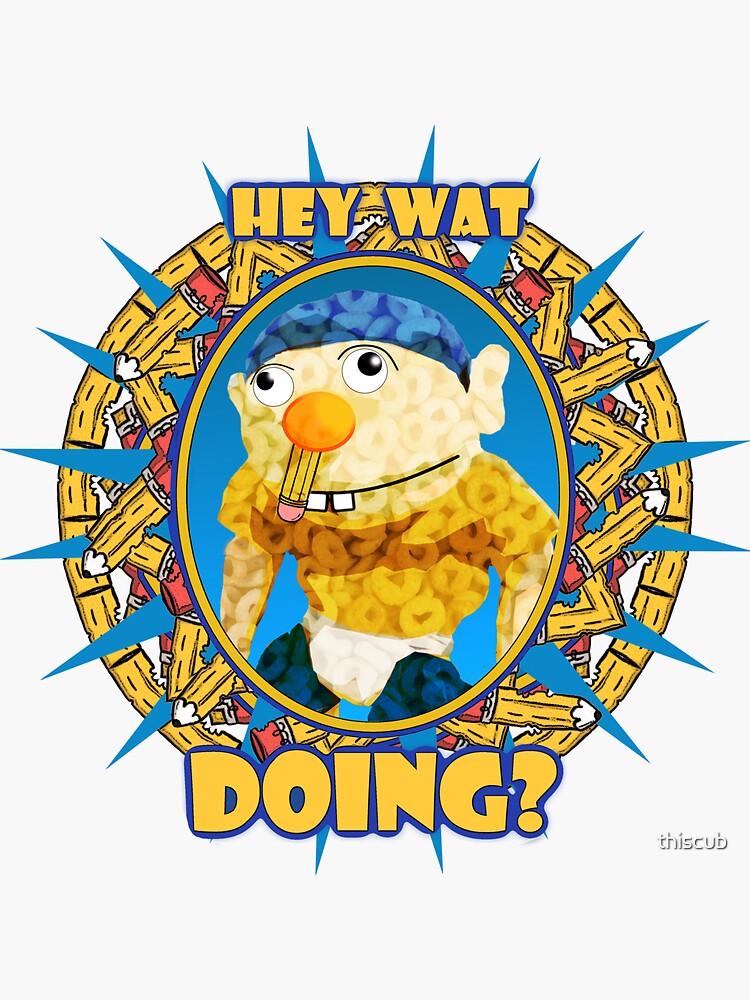 "Wat Doing?" Sticker for Sale by thiscub | Redbubble