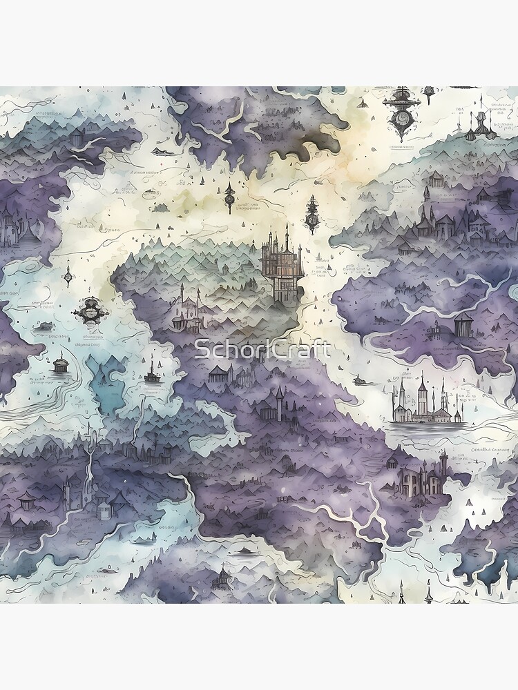 "Gothic Fantasy World Watercolor Map Pattern on Parchment" Poster for ...