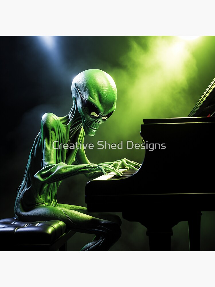 "Alien Piano Player" Sticker for Sale by Creative Shed Designs | Redbubble