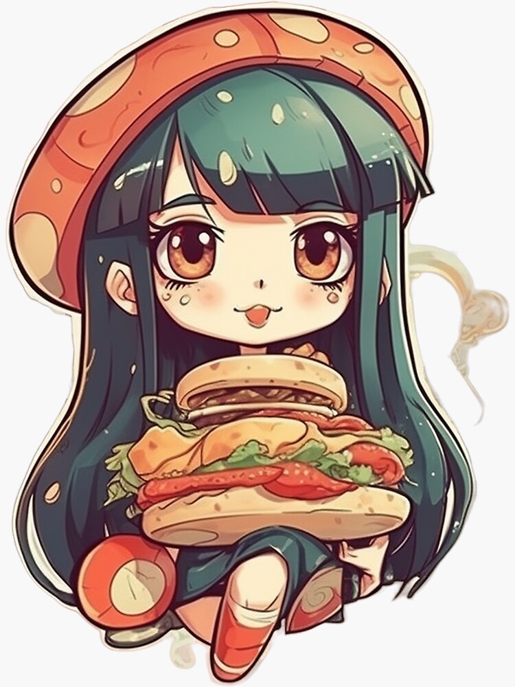 "Adorable Chibi manga girl with sandwich hamburger food" Sticker for ...