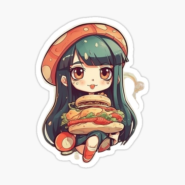 "Adorable Chibi manga girl with sandwich hamburger food" Sticker for ...