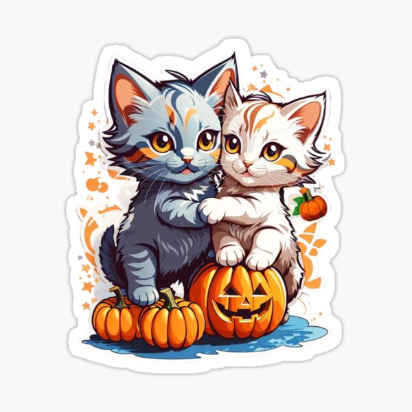 "Halloween Cuteness: Kitty Duo Delight" Sticker for Sale by Filip ...