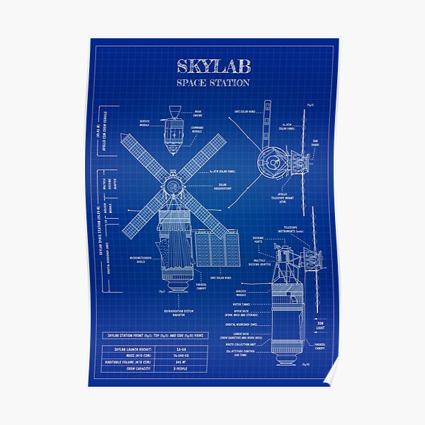 "Skylab Space Station (Blueprint. Vertical)" Poster for Sale by BLUE ...