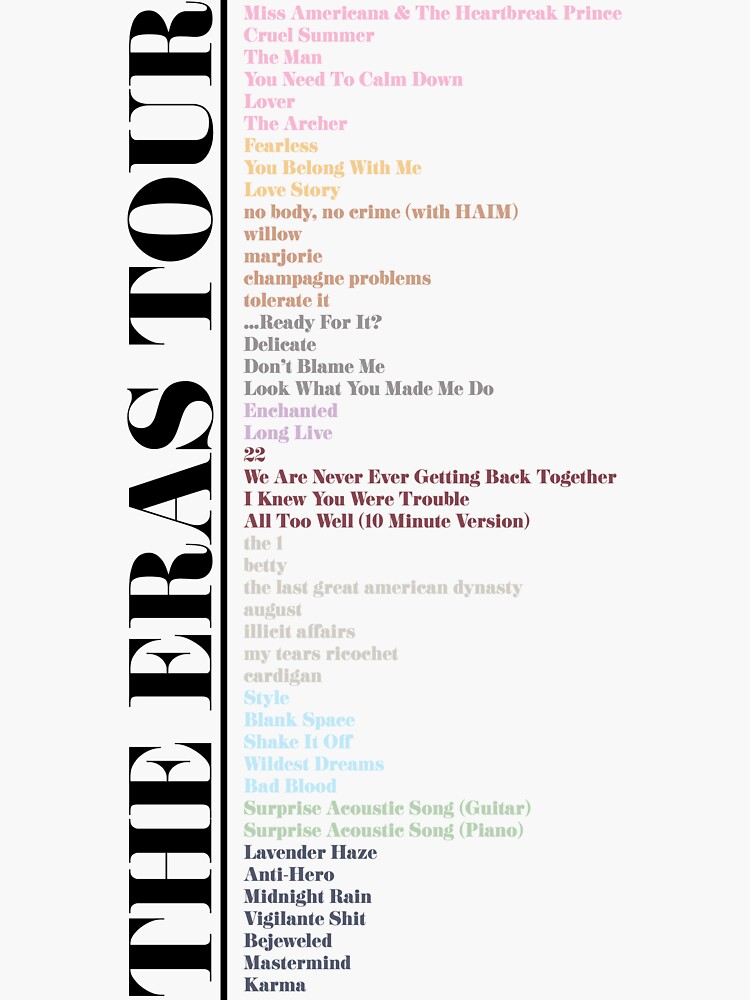 "eras tour UPDATED SETLIST" Sticker for Sale by Lautaro Britos | Redbubble