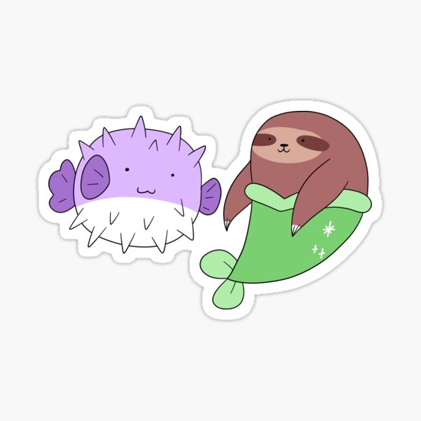 "Puffer Fish and Mermaid Sloth" Sticker by SaradaBoru | Redbubble