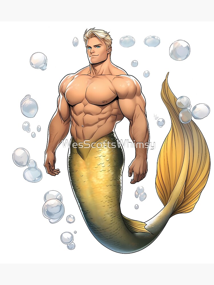 "Yellowtail Merman - Handsome, Muscular" Poster for Sale by WesScottsWhimsy | Redbubble