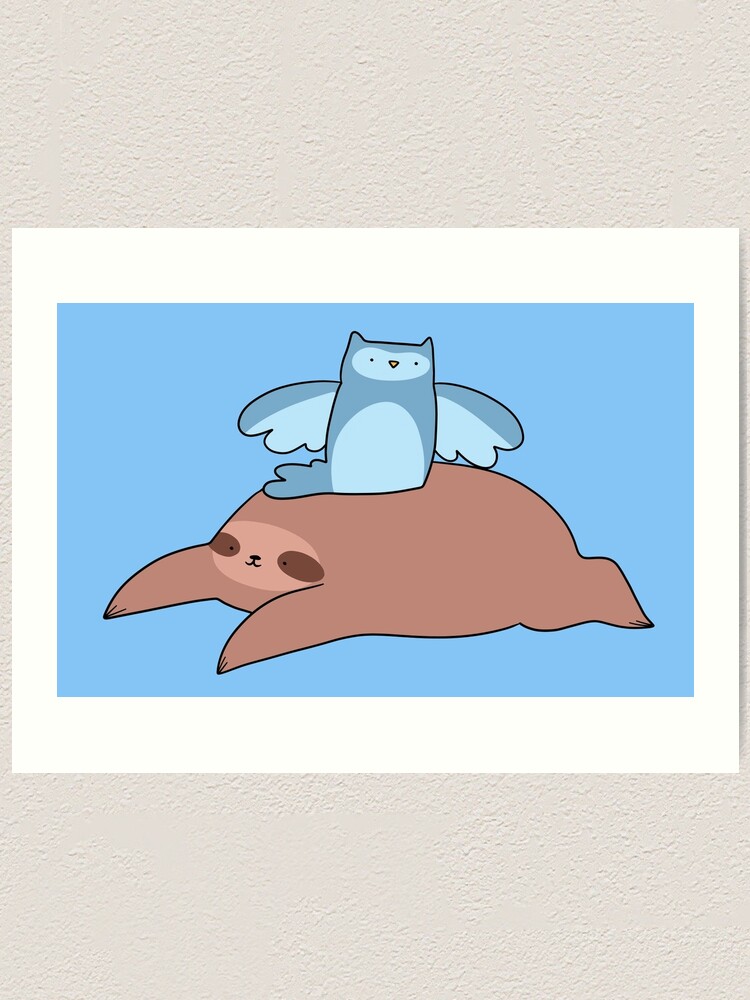 "Sloth and Blue Owl" Art Print by SaradaBoru | Redbubble
