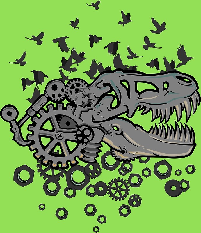 "Gnarly Steampunk Tyrannosaurus Skull Nuts and Birds" by Scifun | Redbubble