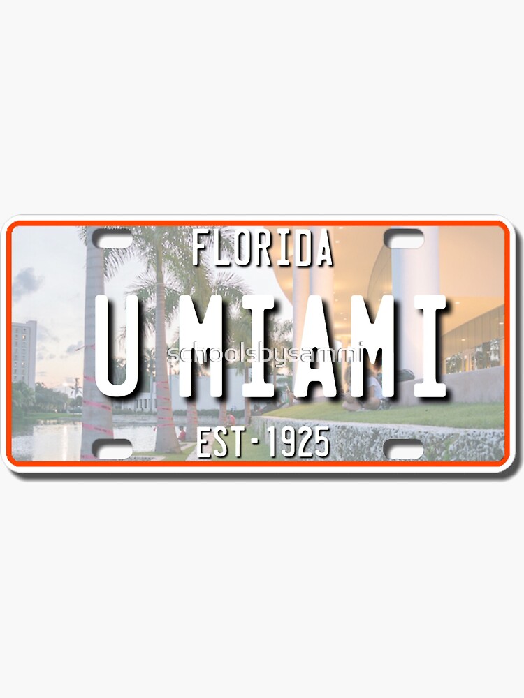 "U Miami License Plate " Sticker by schoolsbysammi | Redbubble