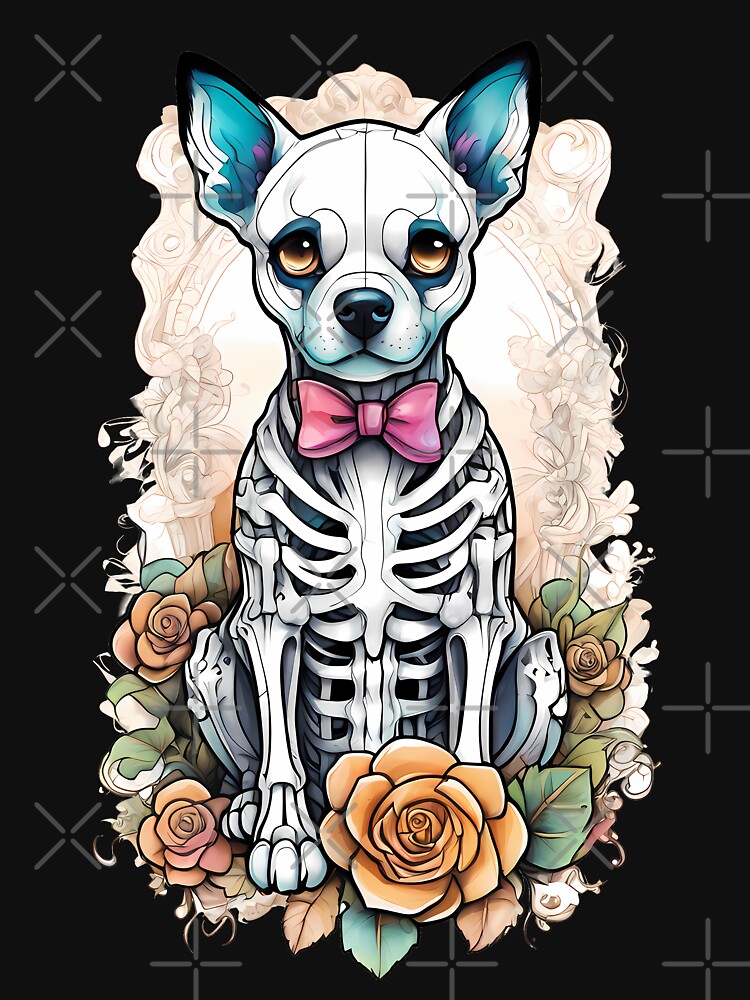 "Cute and Eerie White Dog Skeleton Artwork" Essential T-Shirt for Sale ...