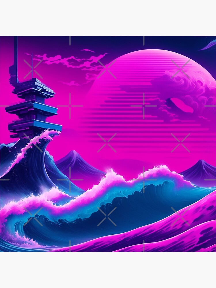 "Wave of Synth: The Great Wave off Kanagawa in Cyber City" Poster for ...