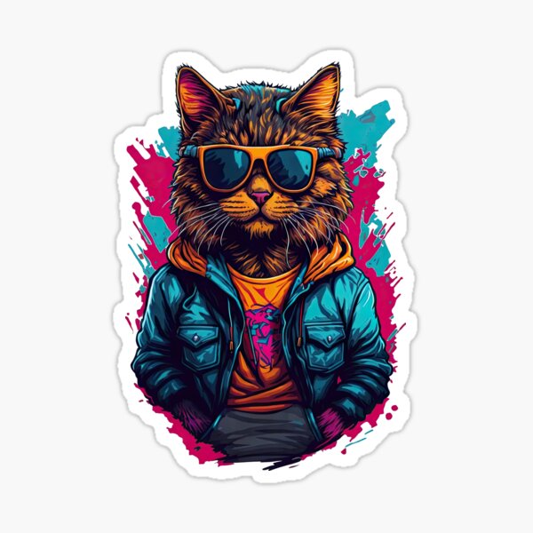 "Cool Cat In Jacket and Sunglasses" Sticker for Sale by Puristock ...