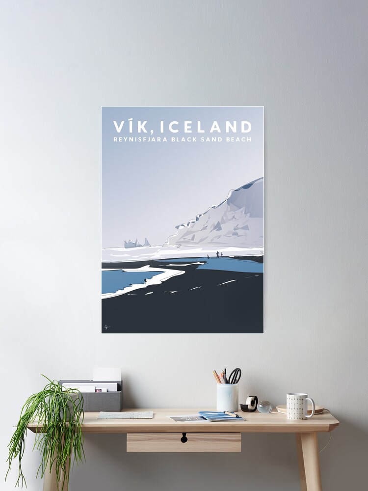 "Vik Reynisfjara Black Sand Beach, Iceland Travel Poster" Poster for ...