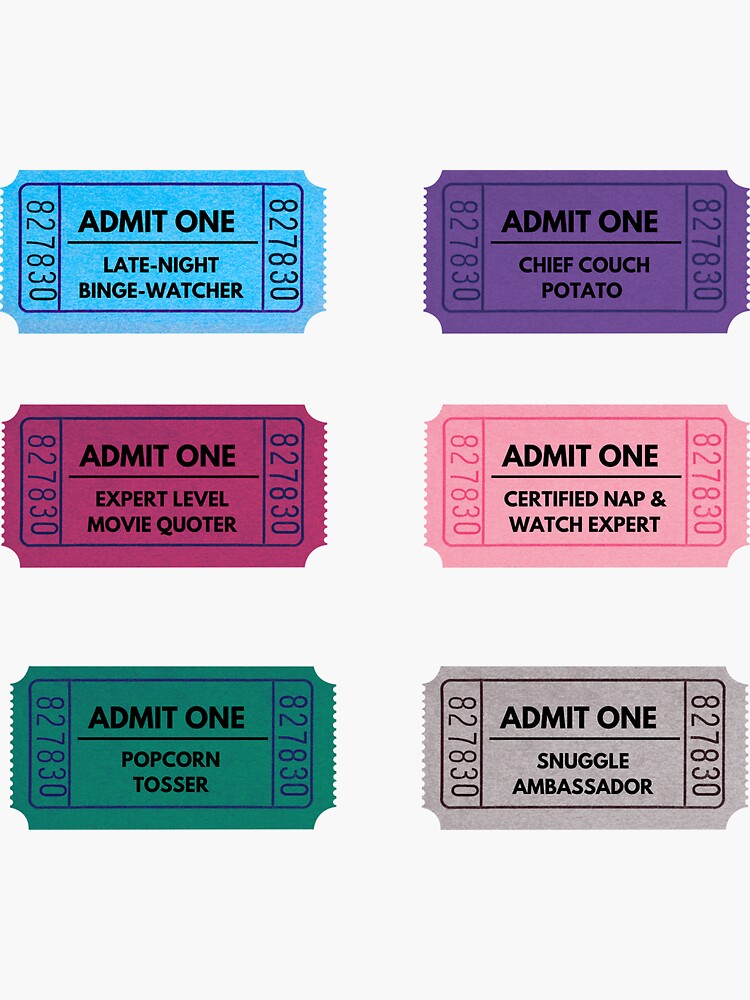 "Movie Ticket Admit One Stub Sticker pack " Sticker for Sale by ...