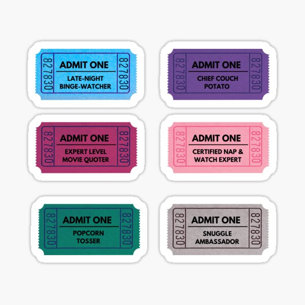 "Movie Ticket Admit One Stub Sticker pack " Sticker for Sale by ...