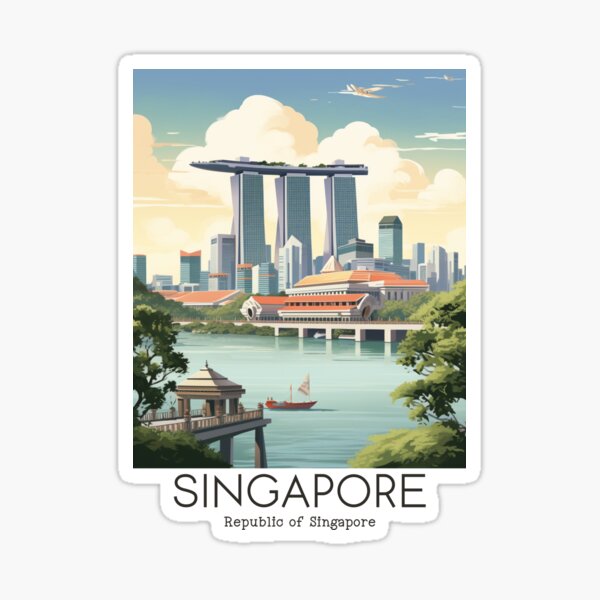 "A Vintage Travel Illustration of Singapore" Sticker for Sale by ...