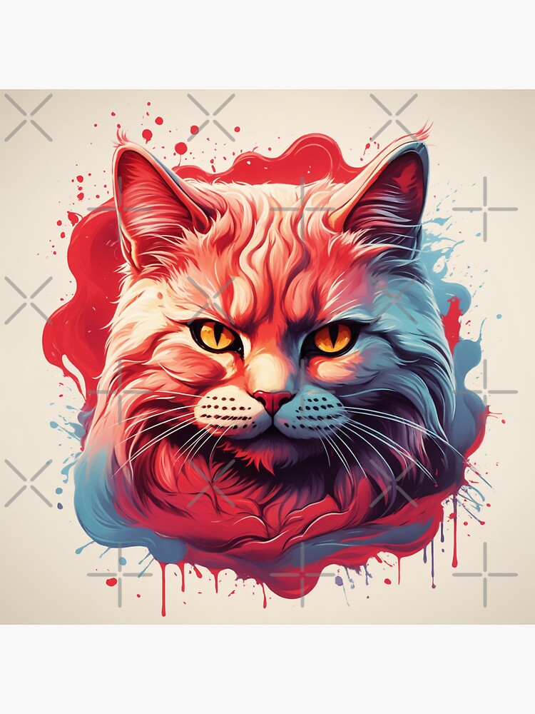 "Artistic Cat Illustration with Dramatic Blood Accents - Hand-Drawn ...