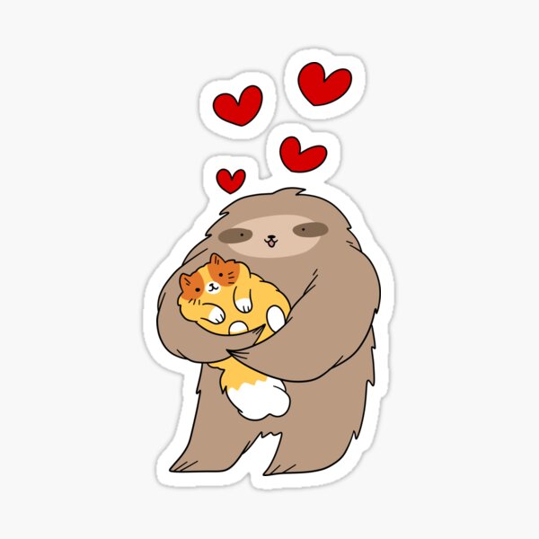 "Sloth Loves Fluffy Kitten" Sticker for Sale by SaradaBoru | Redbubble