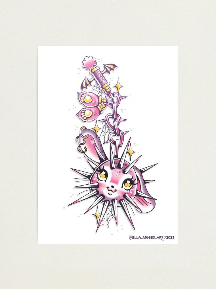 "Bunny Punk Flail Traditional Tattoo Flash Style Print by Ella Mobbs ...