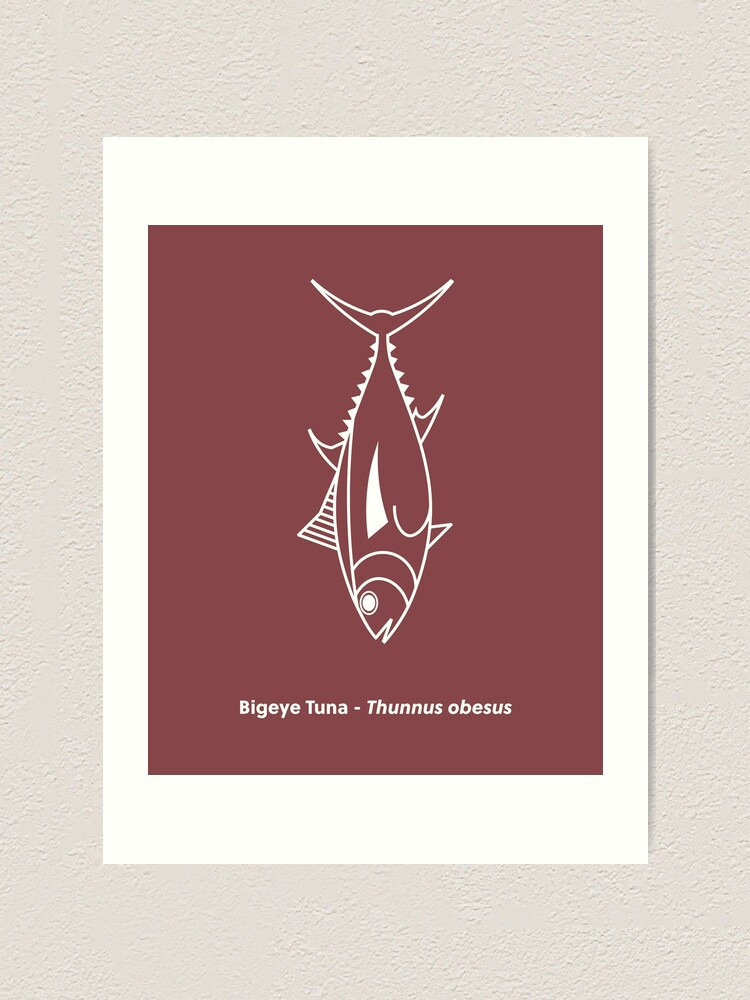 "Cute Bigeye Tuna Fish in White on Burgundy" Art Print for Sale by ...