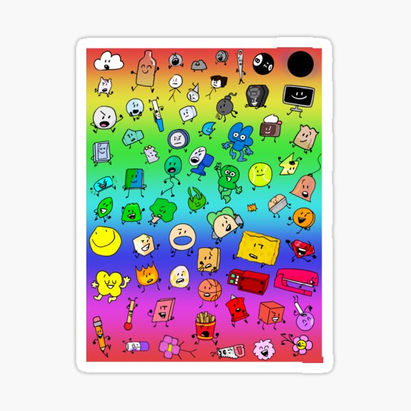 "BFDI All Characters (Rainbow) " Sticker for Sale by taptheducdi3 ...
