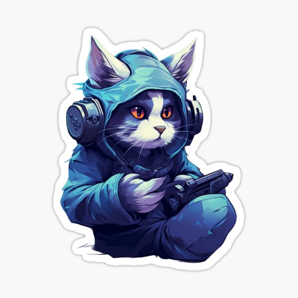 "cute cat playing video games" Sticker for Sale by KLYPStickers | Redbubble