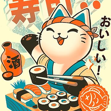 "Sushi Chef Cat - Funny Restaurant Kitty - Japanese Food" Art Print by ...