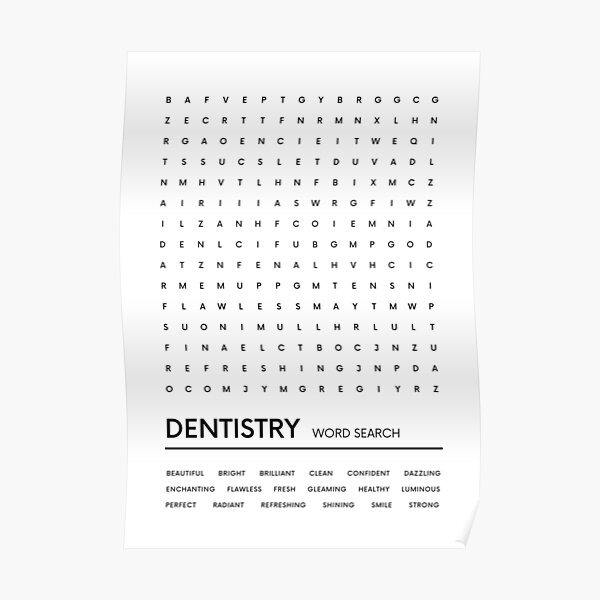 "Dentist Word Search Puzzle | Dentistry Orthodontist" Poster for Sale ...